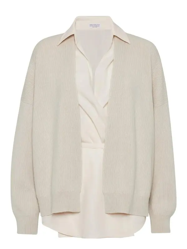 Brunello Cucinelli Cashmere Cardigan With Removable Blouse - Beige