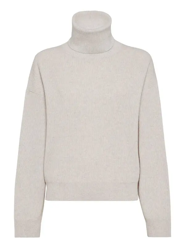Brunello Cucinelli Virgin Wool, Cashmere And Silk Rollneck Sweater - White
