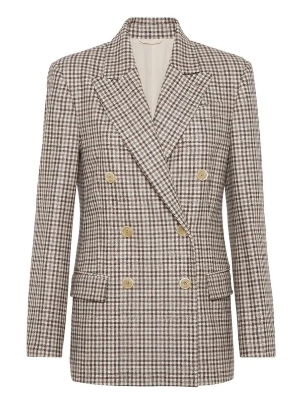 Brunello Cucinelli Virgin Wool Flannel Check Blazer - Beige
