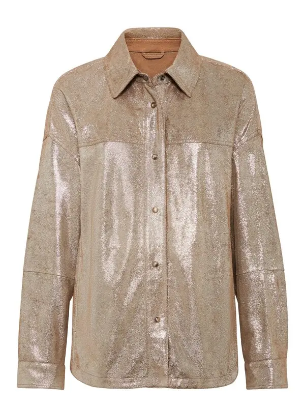 Brunello Cucinelli Lamé Nappa Leather Shirt - Grey