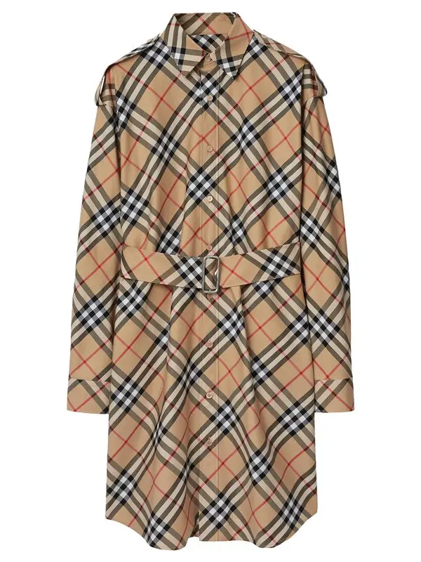 Burberry Cotton Check Shirt Dress - Beige