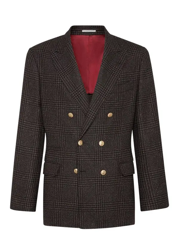 Brunello Cucinelli Wool-alpaca-silk Prince-of-wales Blazer - Brown