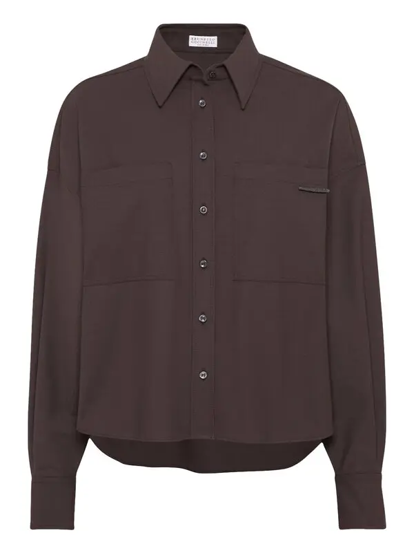 Brunello Cucinelli Virgin Wool-blend Monili-tab Shirt - Brown