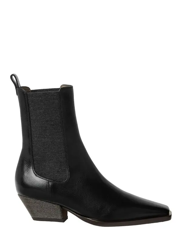 Brunello Cucinelli Leather Chelsea Heeled Boots - Black