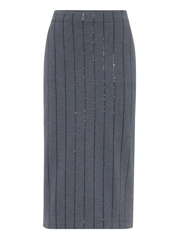 Brunello Cucinelli Cotton Sequin-stripe Midi Skirt - Grey