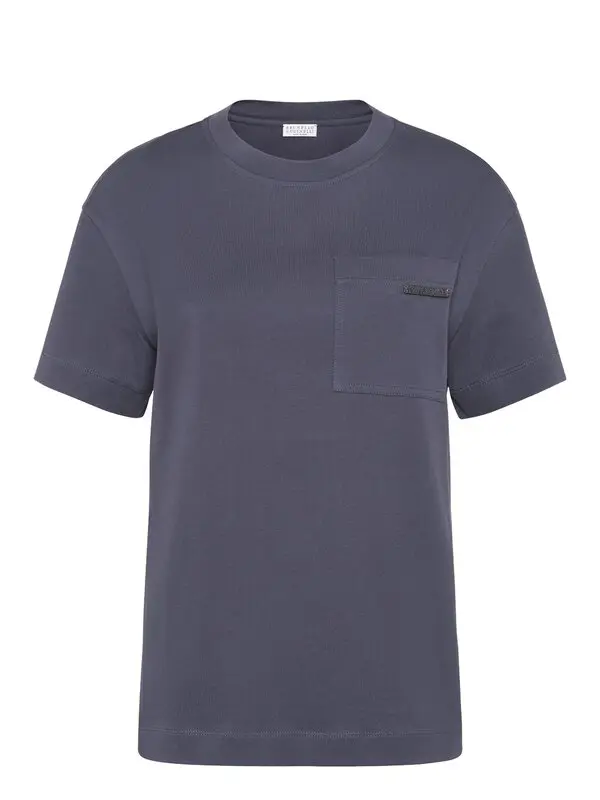 Brunello Cucinelli Cotton Jersey T-shirt With Monili Detail - Blue