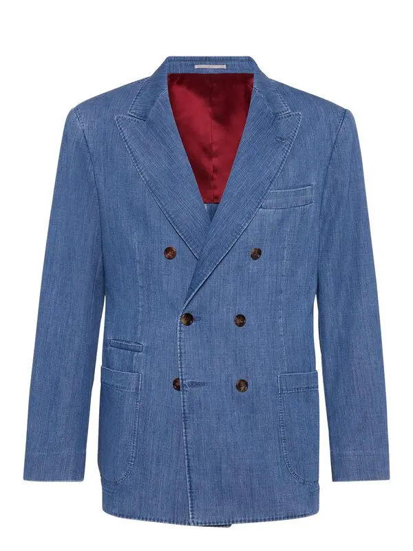 Brunello Cucinelli Denim Double-breasted Blazer - Blue