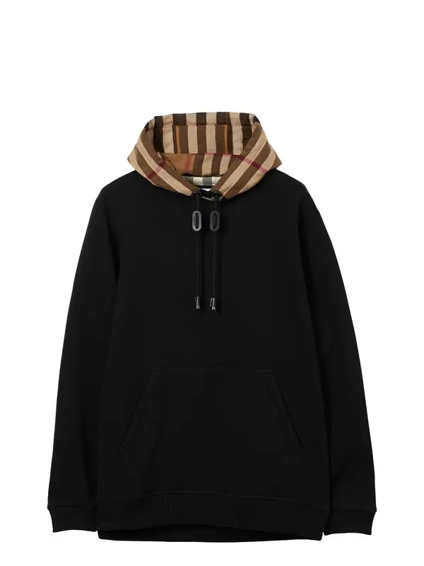 Burberry Cotton-blend Check-trim Hoodie - Black