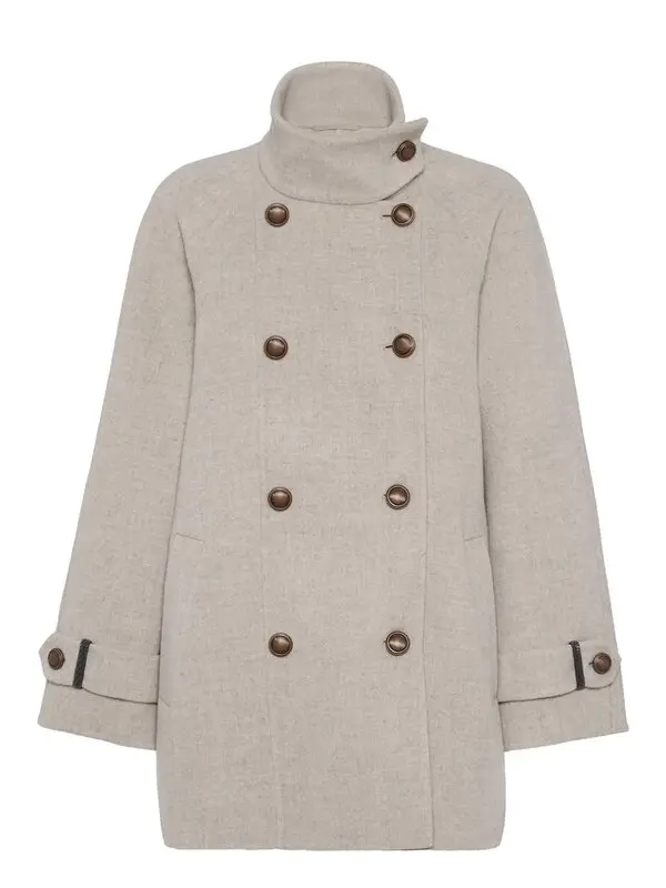 Brunello Cucinelli Virgin Wool-cashmere Pea Coat - Beige