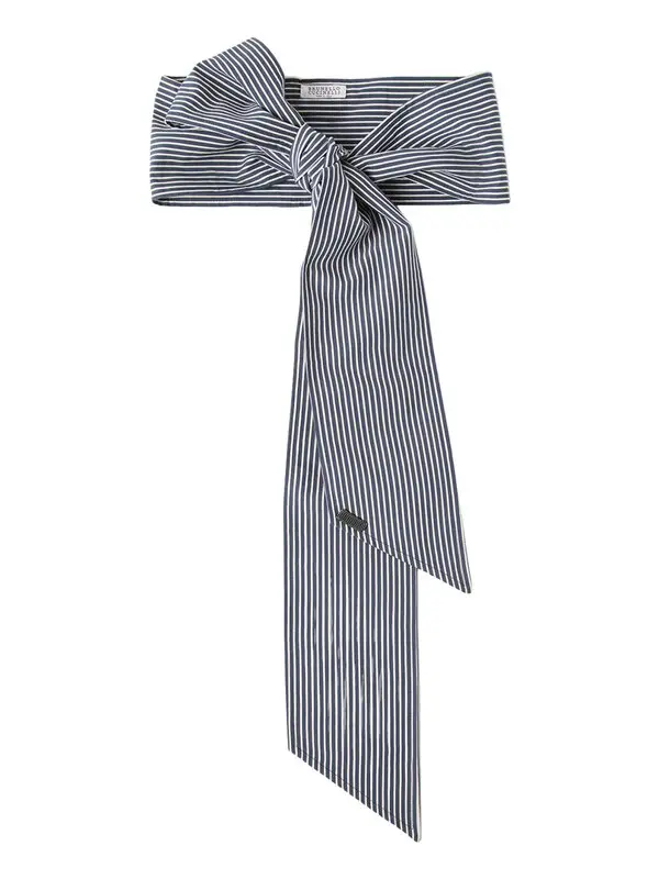 Brunello Cucinelli Techno Cotton Poplin Stripe Foulard - Blue