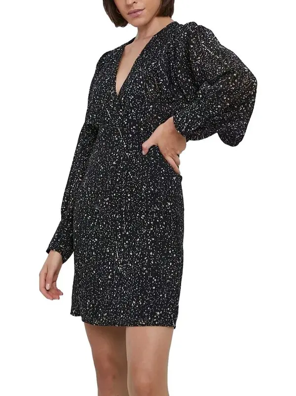 Sisley Puff-sleeve Speckle-print Dress - Black