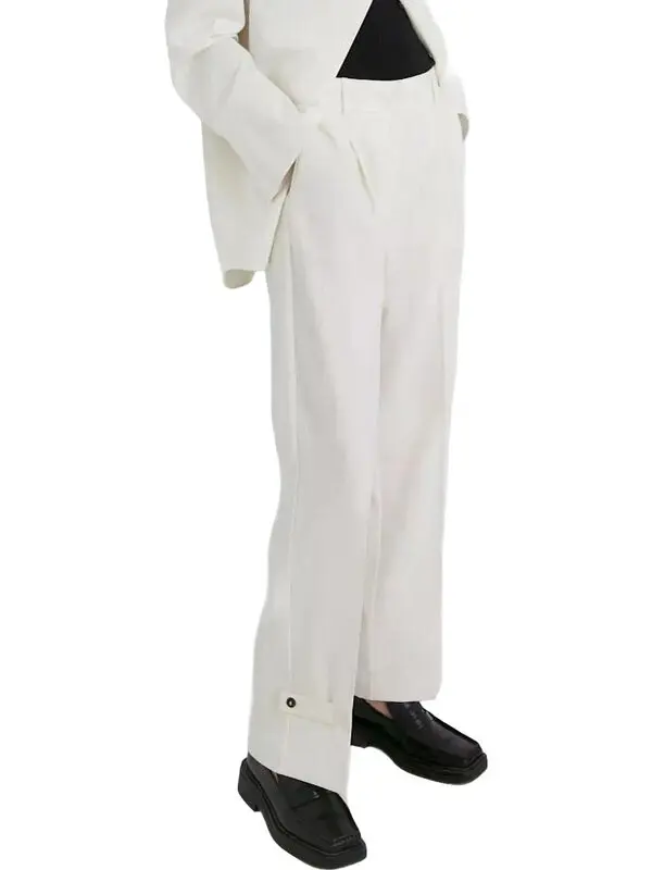 HERSKIND Pleated Trousers With Button Hem - White