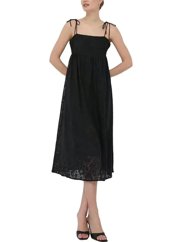NOTES DU NORD Floral-lace Midi Day Dress With Tie Straps - Black