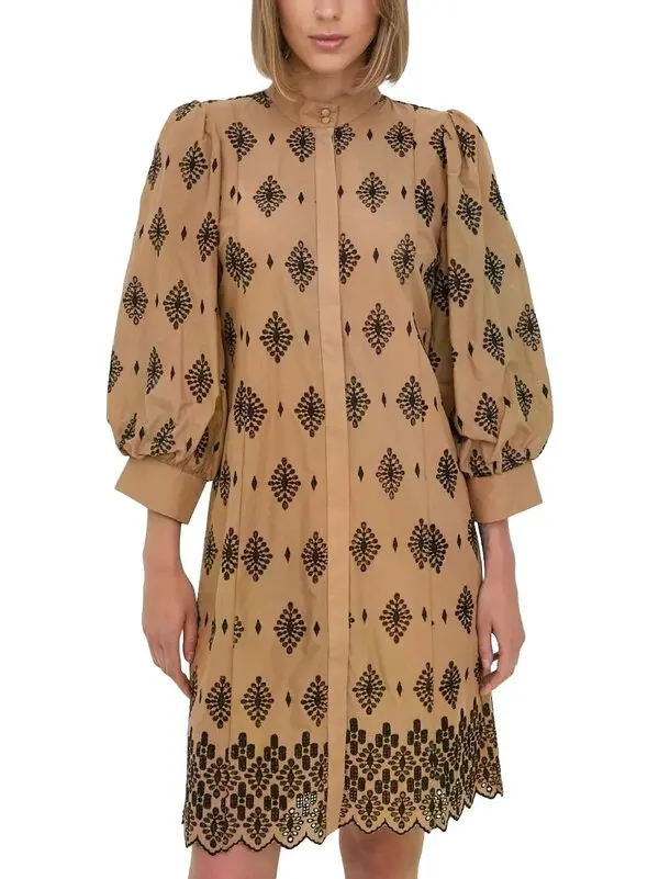 BRUUNS BAZAAR Embroidered Puff-sleeve Mini Dress - Neutrals