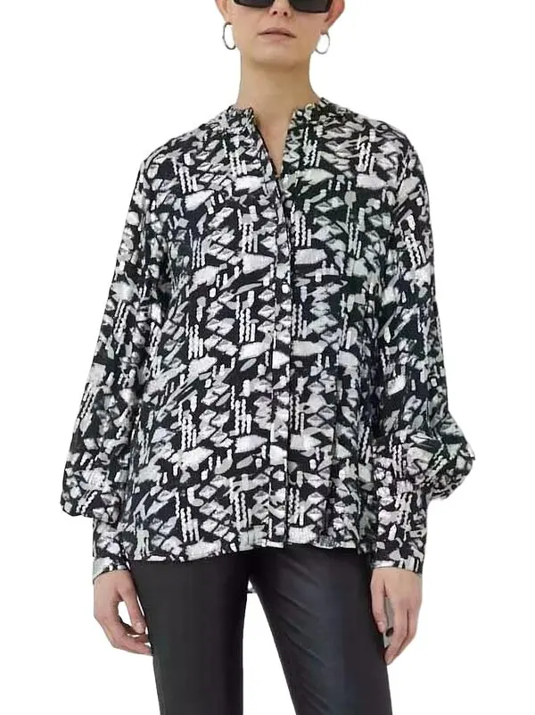 BRUUNS BAZAAR Geometric-print Long-sleeved Blouse - White