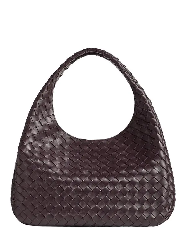 Bottega Veneta Intrecciato Leather Campana Shoulder Bag - Dark Barolo