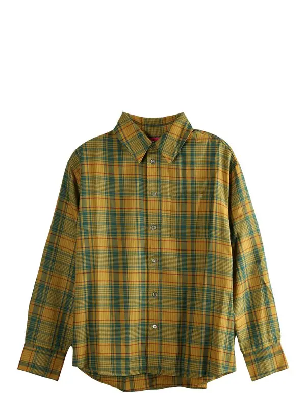 THE ELDER STATESMAN Plaid Pashmina Big Shirt - Tan