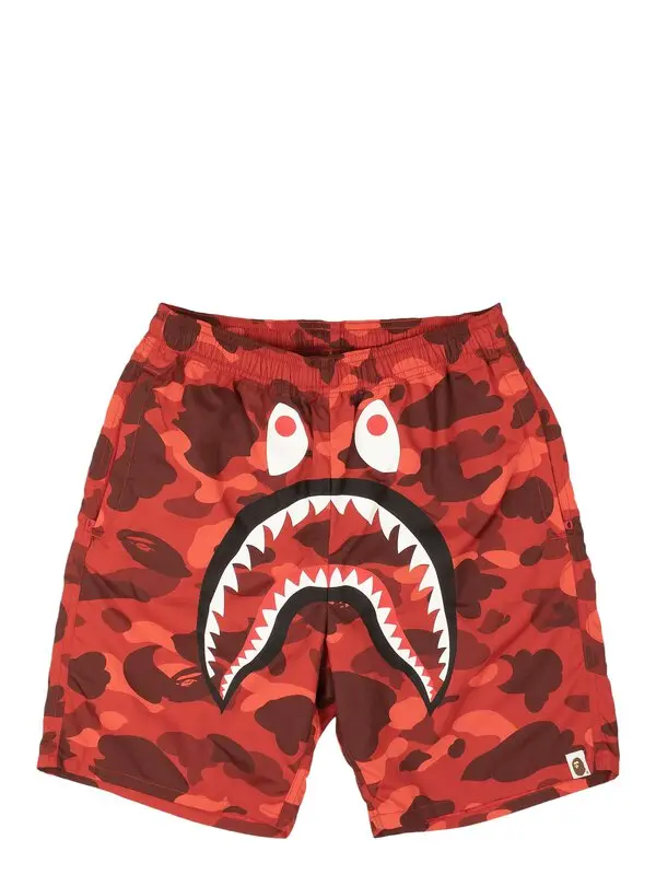 BAPE Camo Shark Beach Swim Shorts - Red