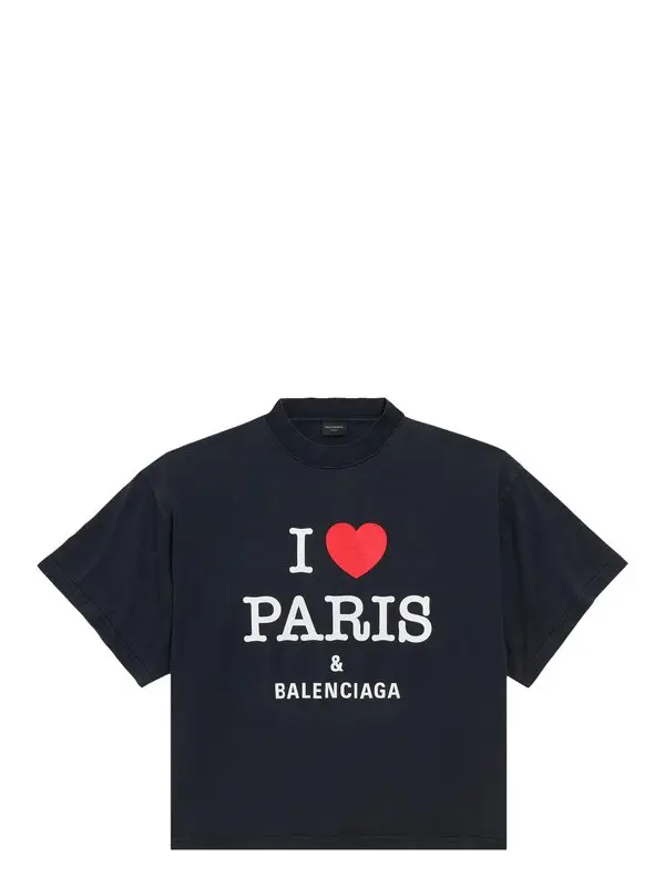Balenciaga I Love Paris Cropped T-shirt - Black