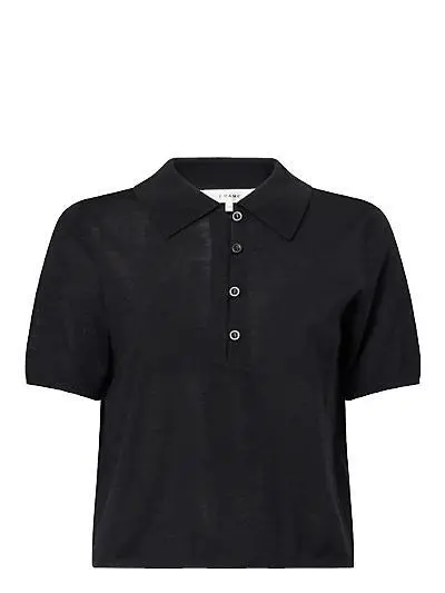 FRAME Knitted Wool Polo Shirt - Black