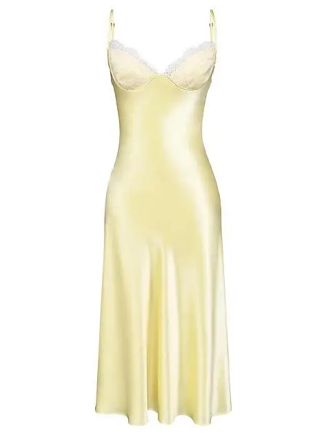 House Of Cb Felicity Lace-cup Satin Midi Dress - Yellow