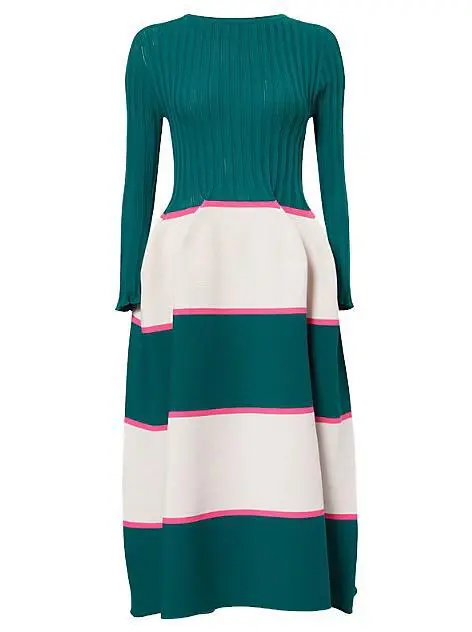 CFCL Pottery Long-sleeve Knitted Midi Dress - Dark Green Multi