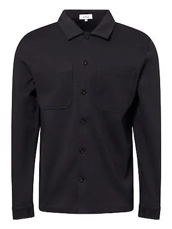 ARNE Classic-collar Patch-pockets Cotton-jersey Overshirt - Black