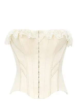 House Of Cb Idella Lace-trim Satin Corset Top - Cream