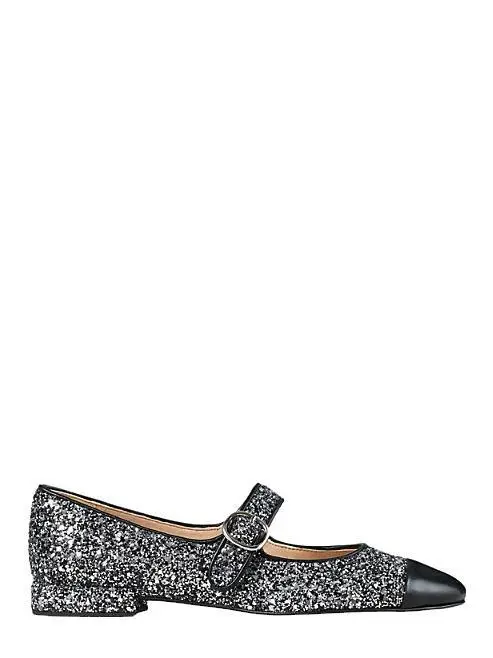 Sandro Contrast-toe Glittered Leather Mary Jane Flats - Black