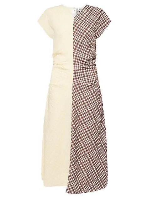 Stine Goya Checked Ruched Stretch-woven Midi Dress - Brown And Yellow Checks