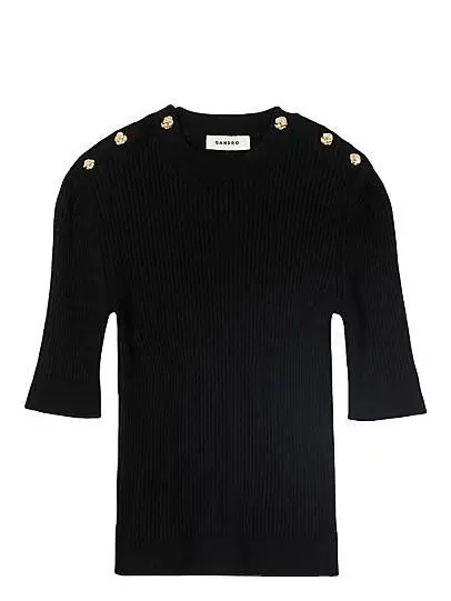 Sandro Button-embellished Stretch-knit Jumper - Black