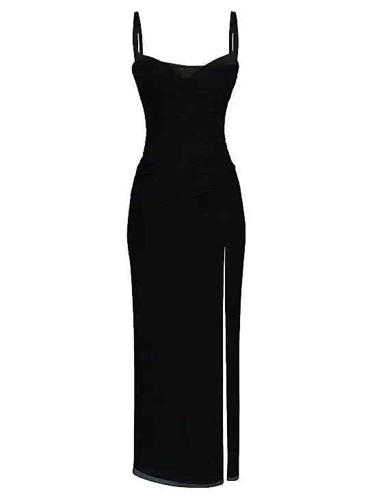 House Of Cb Corset-bodice Stretch-mesh Maxi Dress - Black
