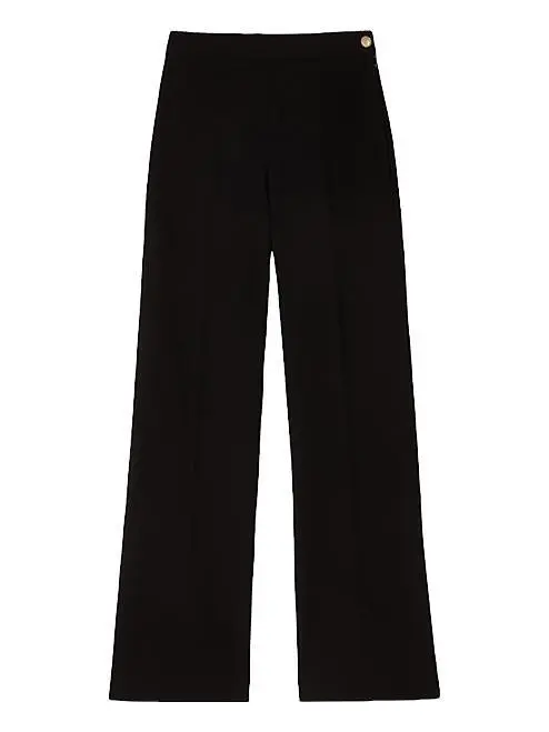 Sandro Button-embellished Wide-leg Trousers - Black