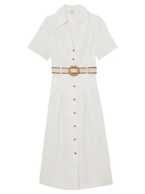 REISS Anita V-neck Linen Midi Dress - Ivory