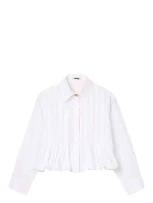 Sandro Pleated Cropped Cotton Shirt - White