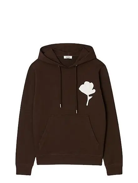 Sandro Floral-appliqué Relaxed-fit Cotton Hoody - Chocolate