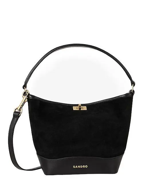 Sandro Small Suede And Leather Bucket Bag - Black
