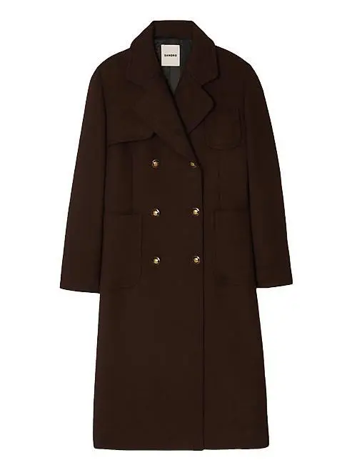 Sandro Double-breasted Stretch-twill Coat - Brown
