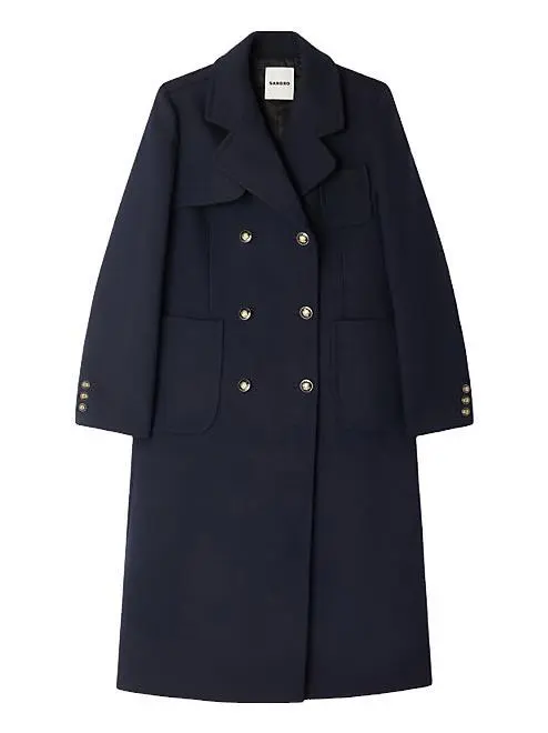 Sandro Double-breasted Stretch-twill Coat - Navy Blue