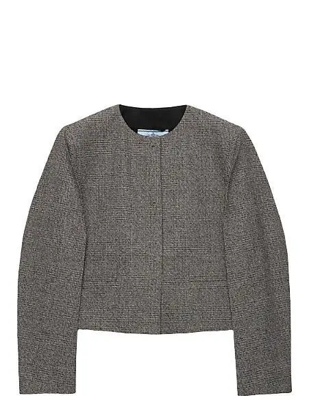 Prada Single-breasted Princes Of Wales Wool-blend Jacket - Grey