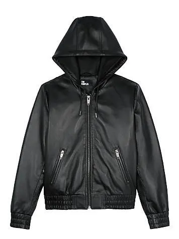 The Kooples Hooded Leather Jacket - Black