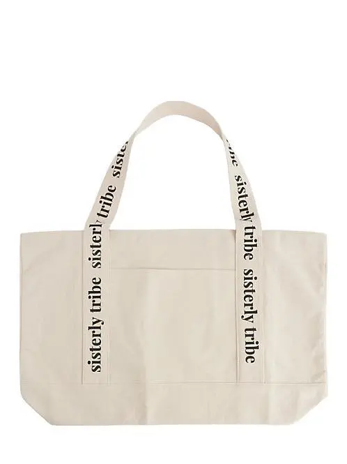 SISTERLY TRIBE Cotton Canvas Tote Bag - Cream/ Black