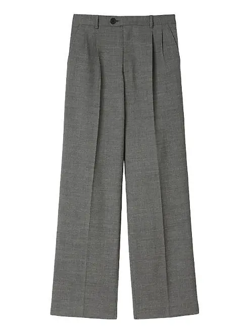 Sandro Straight-leg High-rise Stretch Wool-blend Trousers - Grey