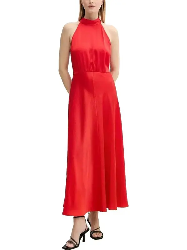 SAMSOE SAMSOE Halterneck Bow Midi Party Dress - Red