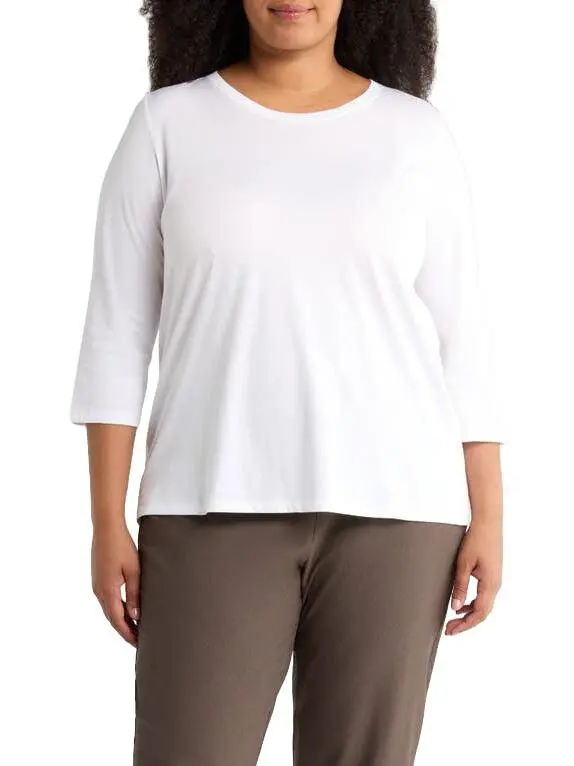 Eileen Fisher Easy Three-quarter Sleeve Organic Cotton Jersey Top - White