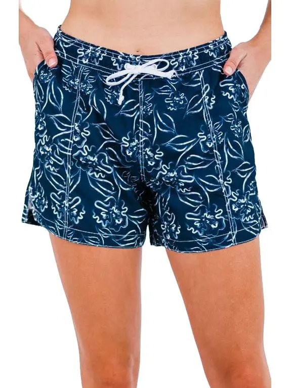 CALYPSA 4" Board Shorts - Navy Blooms