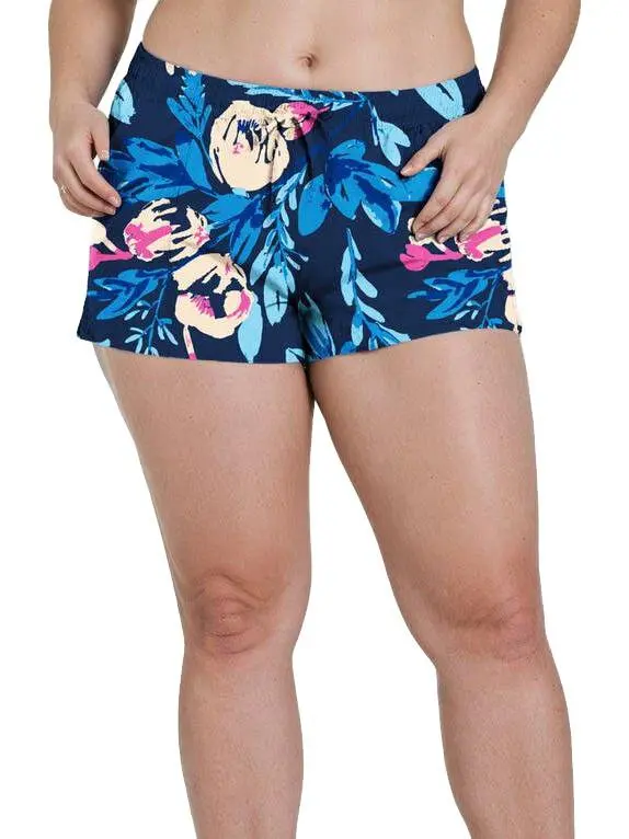 CALYPSA Board Shorts With Upf 50+ Sun Protection - Midnight Bloom