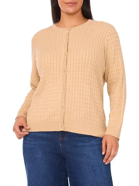 Halogen Cable Stitch Cotton Cardigan - Nomad Camel