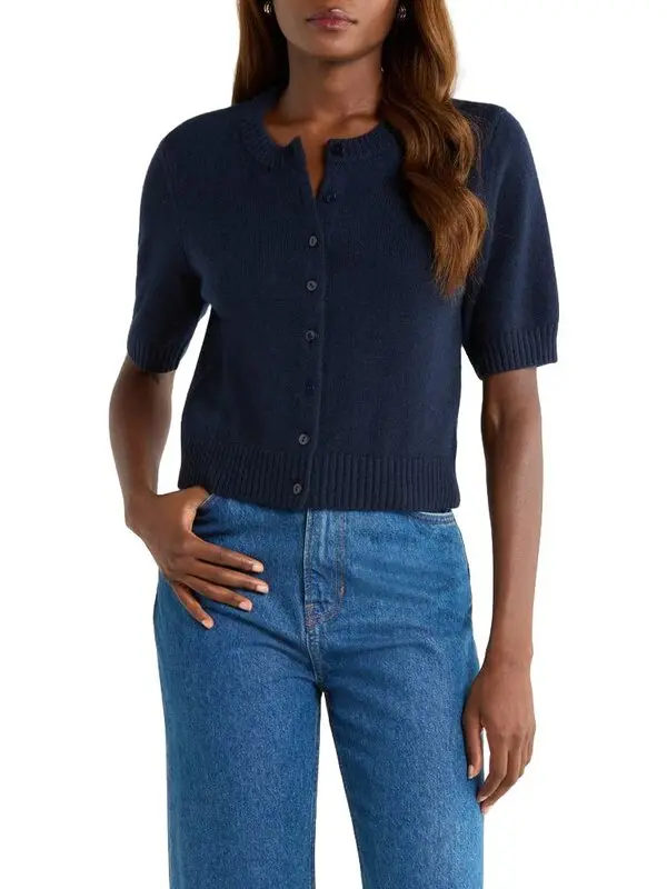 REFORMATION Cashmere And Wool Blend Cropped Cardigan - Navy