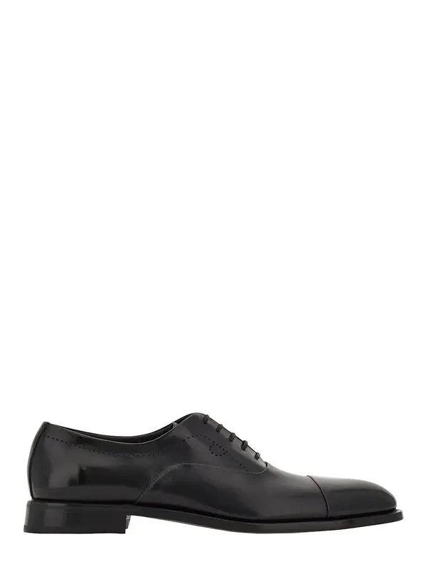 FERRAGAMO Albert Tramezza Cap-toe Brogue Leather Oxfords - Black